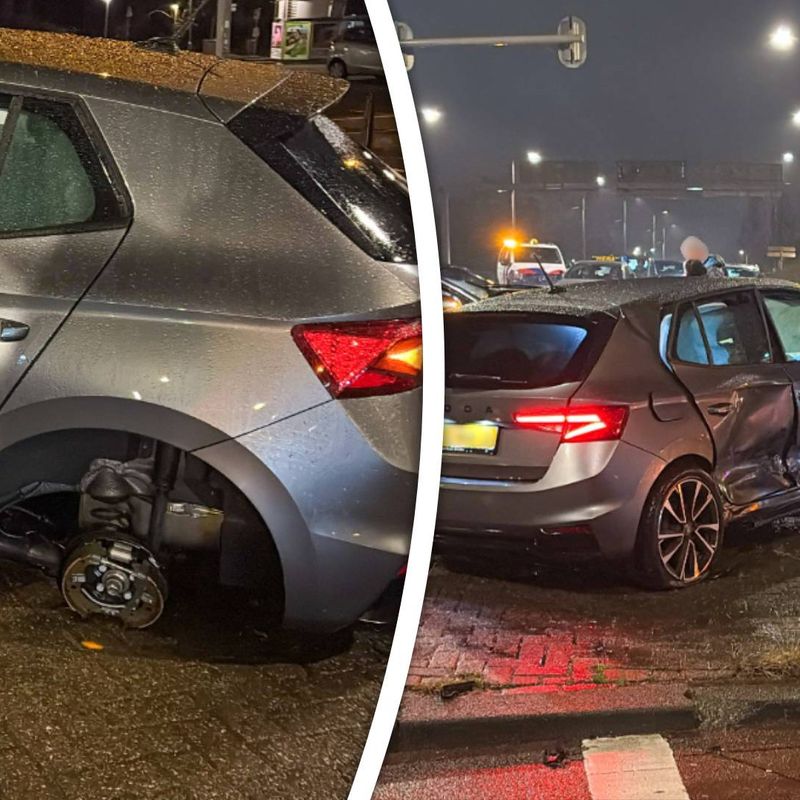 Auto mist achterwiel na botsing - Rijnmond