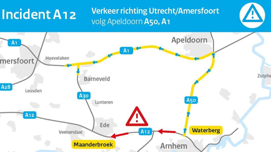 Auto op de kop op A12, weg moet schoongemaakt worden - Omroep Gelderland