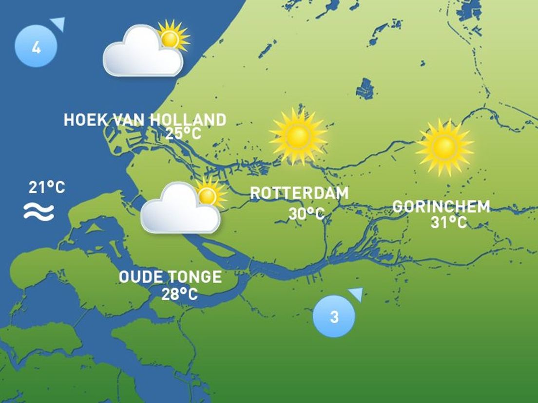 Het weer van vandaag: zonnig en zeer warm - Rijnmond