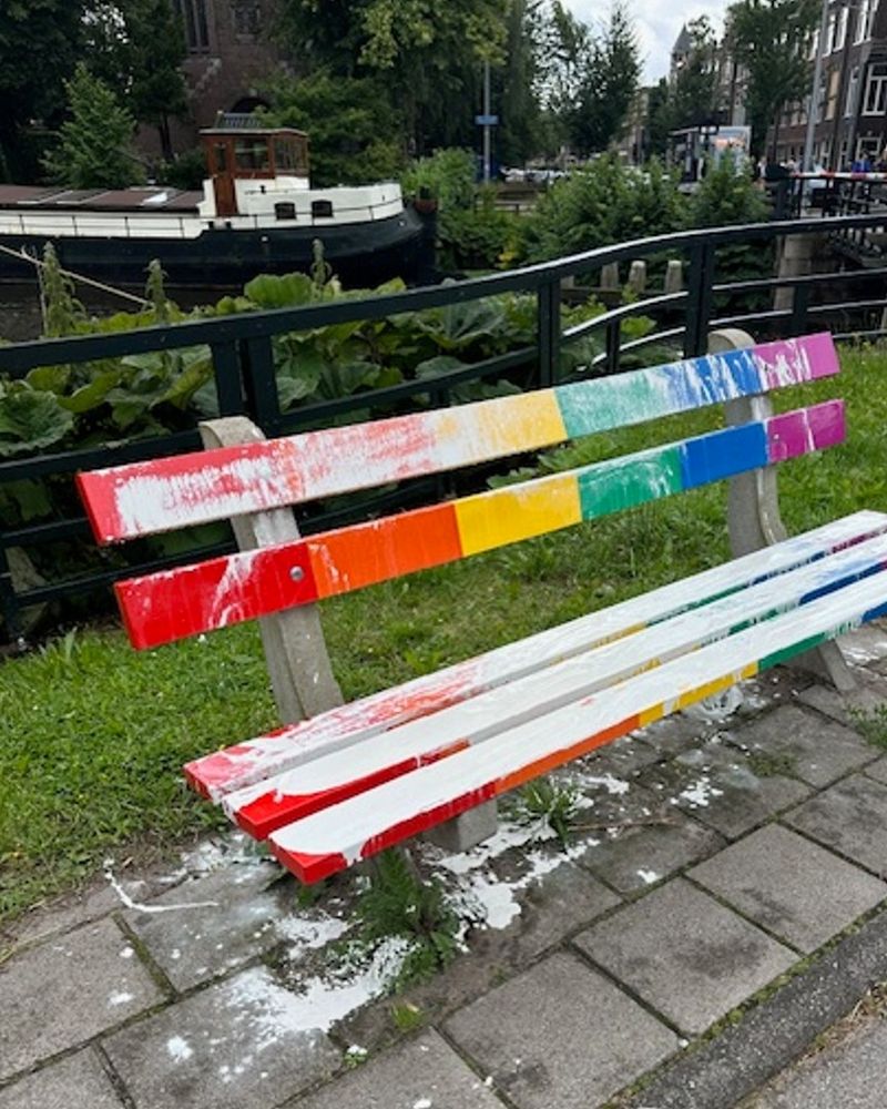 Regenboogbankje in Stad beklad met witte verf - RTV Noord