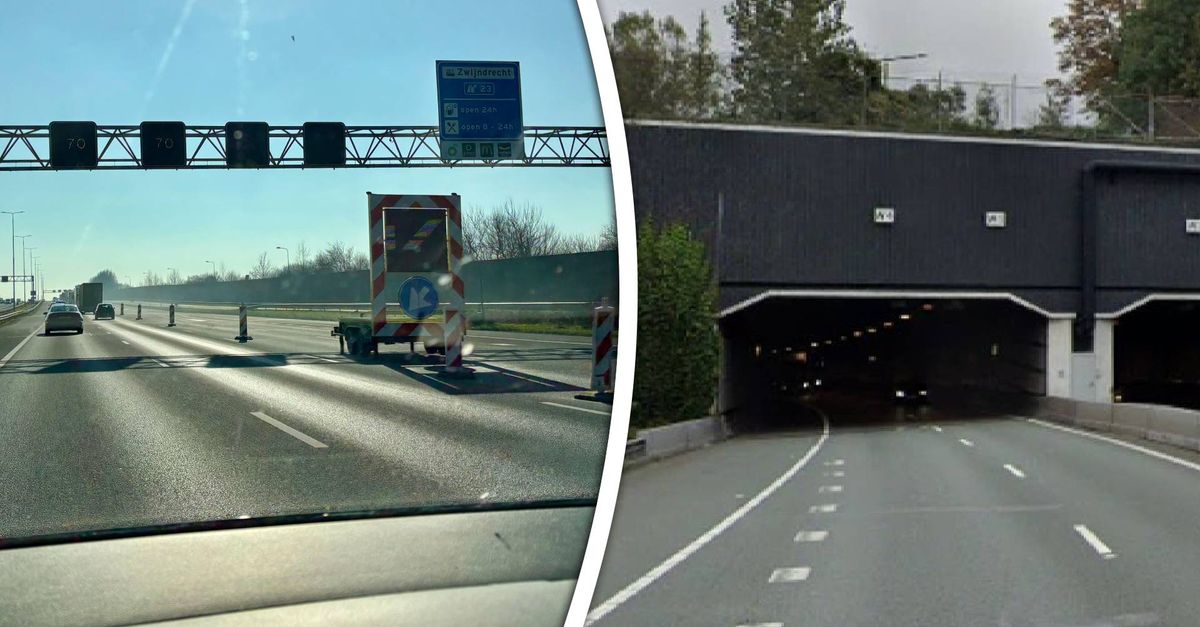 Chaos in verkeer door afgesloten tunnel en wegversmalling - Rijnmond
