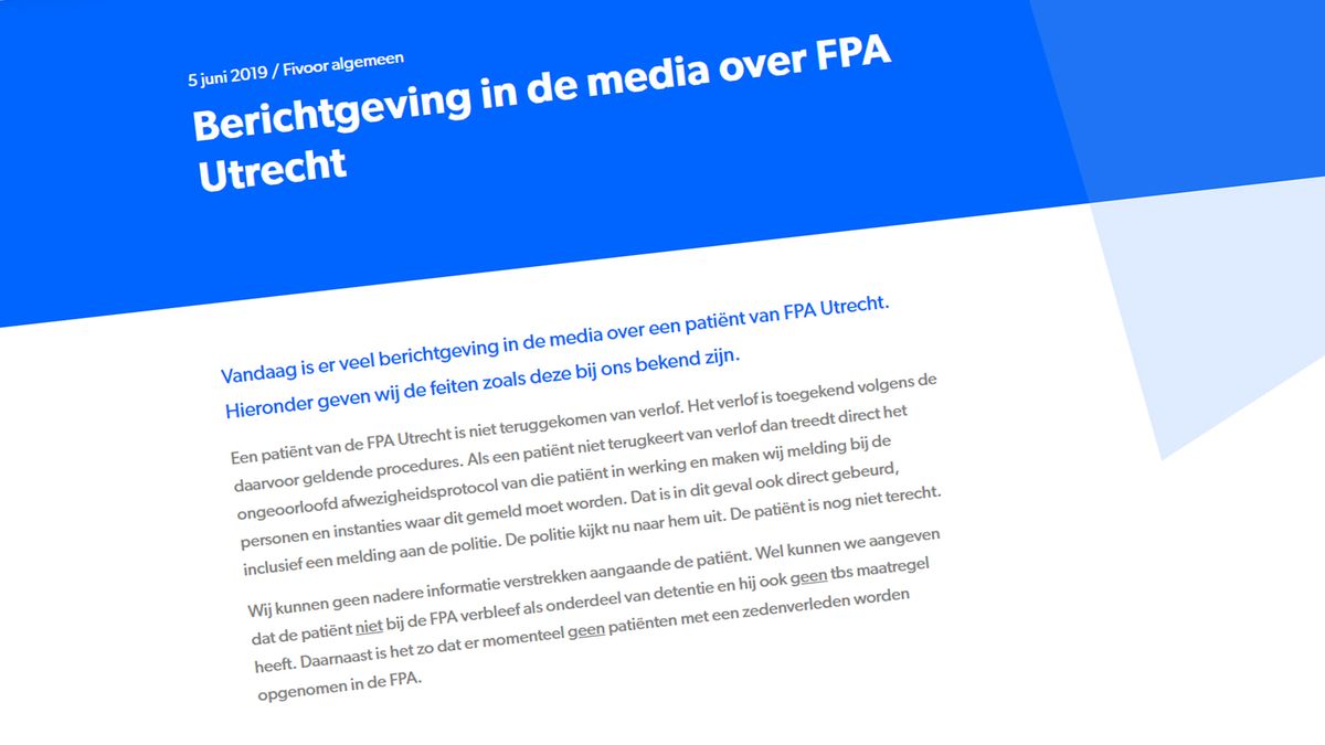 Fivoor komt met meer informatie over ontsnapte patiënt Den Dolder - RTV ...