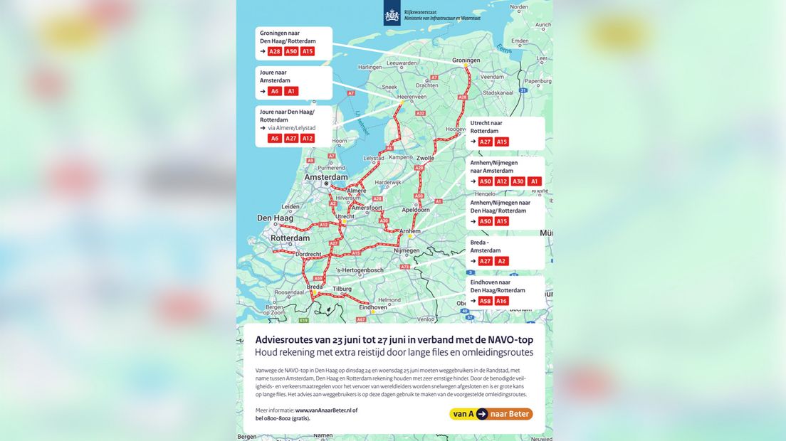 Deze snelwegen en N-wegen worden afgesloten tijdens NAVO-top - Omroep West