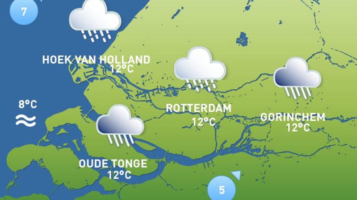 Het weer van vandaag: bewolkt met af en toe regen - Rijnmond
