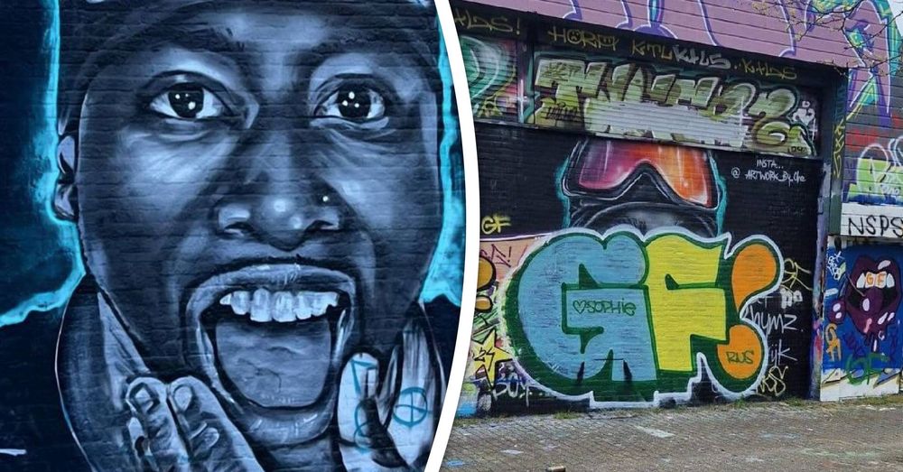 Muurschildering Def Rhymz overgespoten met andere tekening - Rijnmond