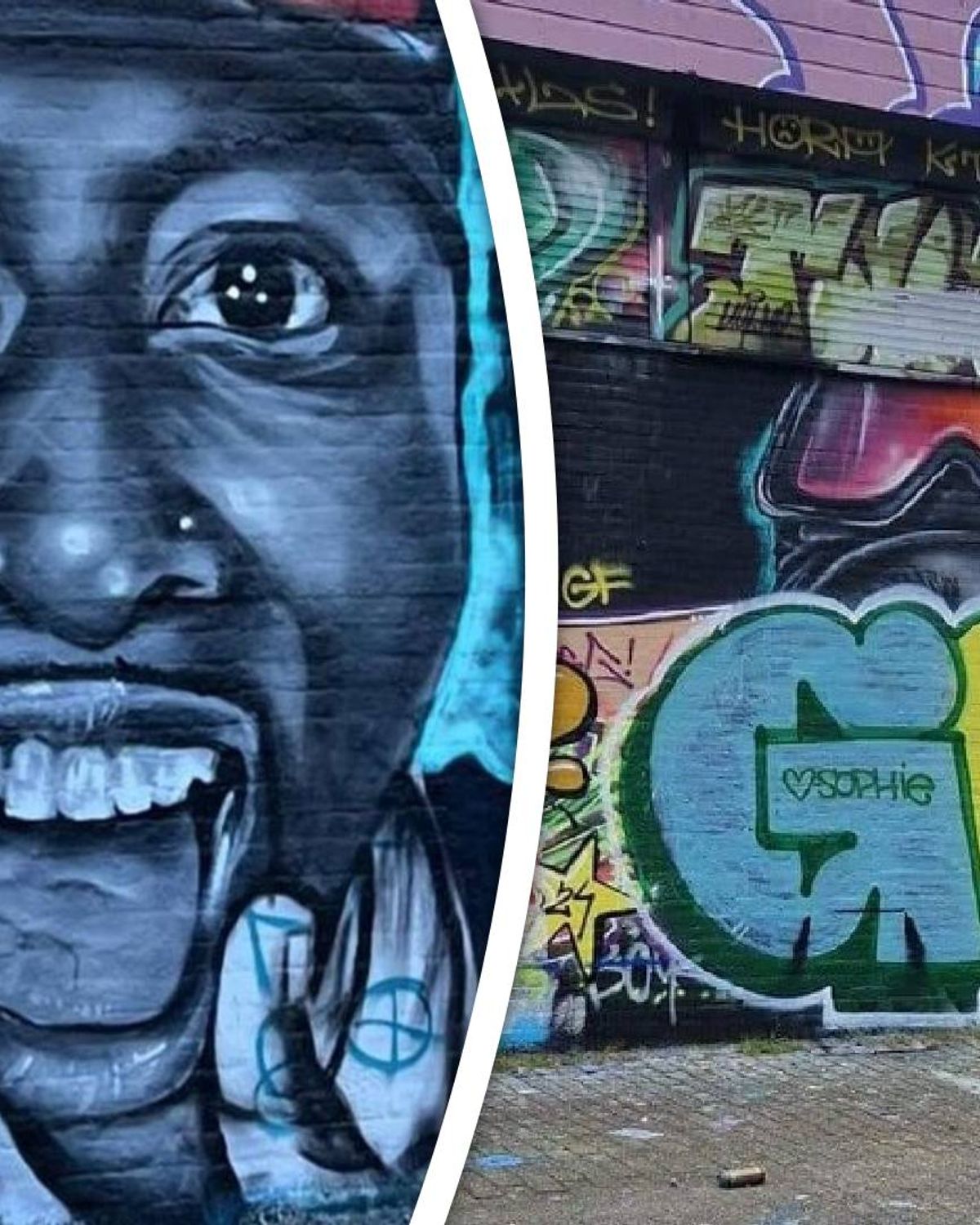 Muurschildering Def Rhymz overgespoten met andere tekening - Rijnmond