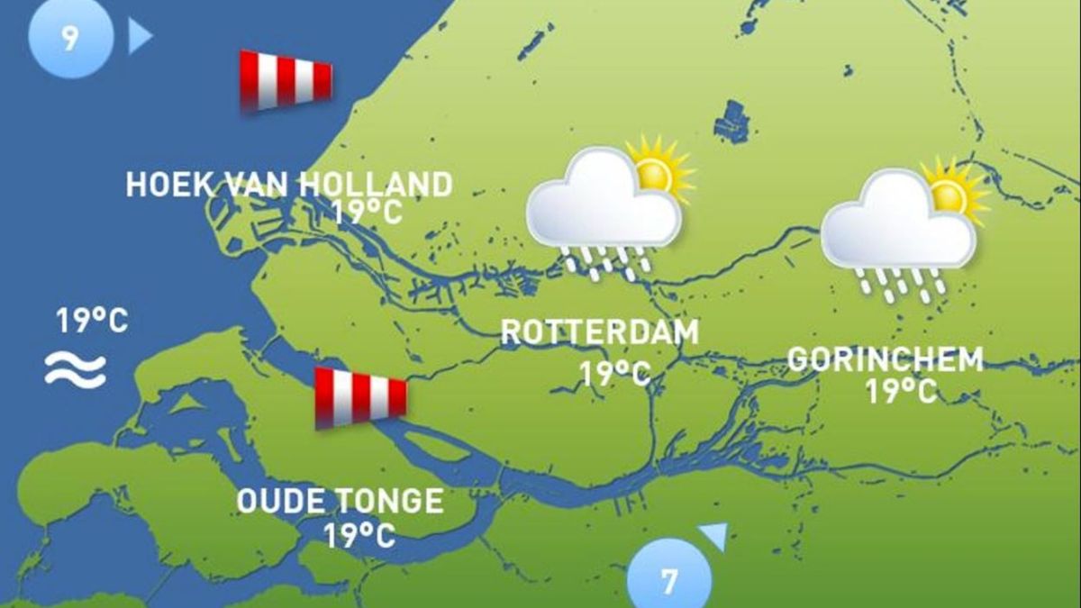 Het weer voor woensdag: in de ochtend torm Poly met zeer zware windstoten, vanaf de middag ...