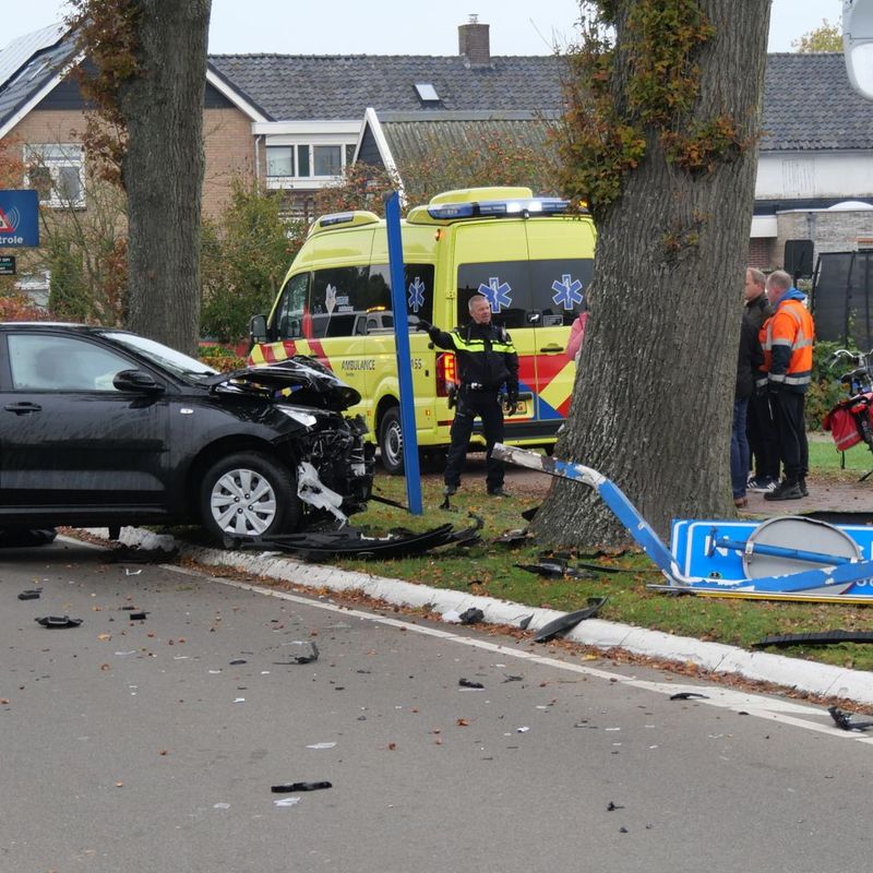 Automobilist botst op boom en plaatsnaambord in Noordscheschut - RTV Drenthe