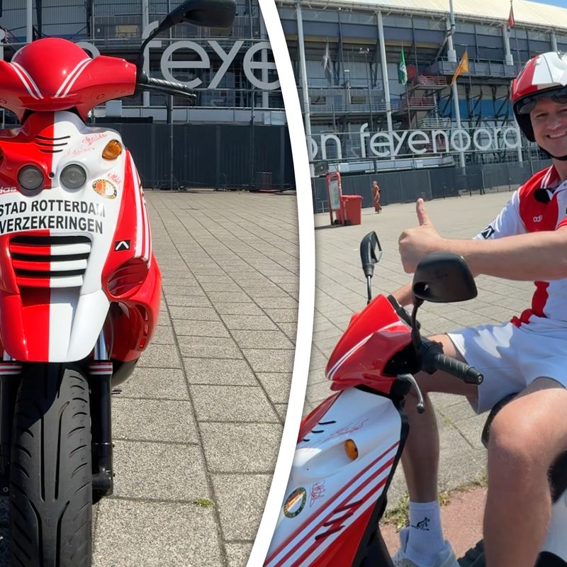 Met deze retro Feyenoord-scooter trekt Sebastiaan veel aandacht ...