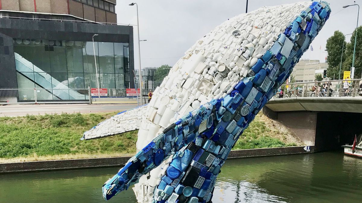 Hij hoorde al een beetje bij Utrecht, maar de blauwe plastic walvis ...