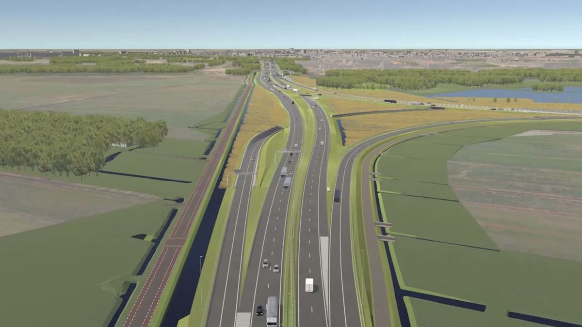 Tijdelijke rijstrook A20 verzakt: na de spits gedeelte van snelweg richting van Hoek van Holland ...