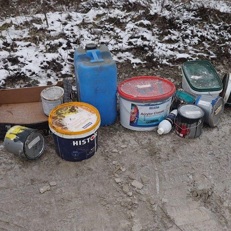 Verfblikken en ander chemisch afval gedumpt in bos bij Deventer - Oost