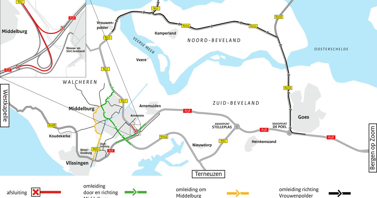 A58-afritten naar N57 dit weekend afgesloten voor werkzaamheden ...