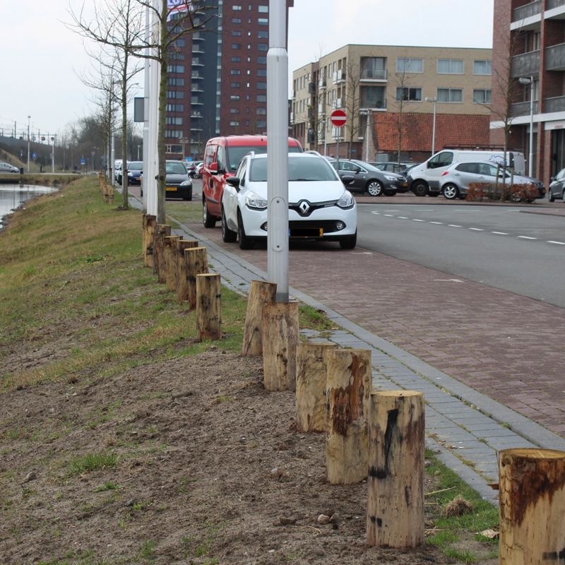 Paaltjes langs parkeerplek zodat auto's niet meer in de sloot rollen ...