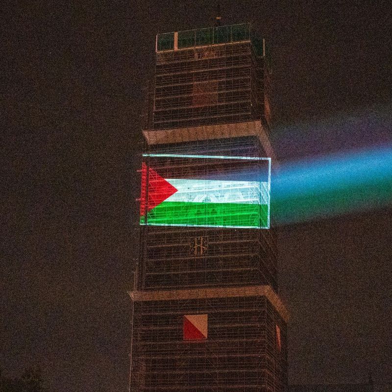 Projectie Palestijnse vlag op Domtoren stopgezet, helikopter boven stad ...