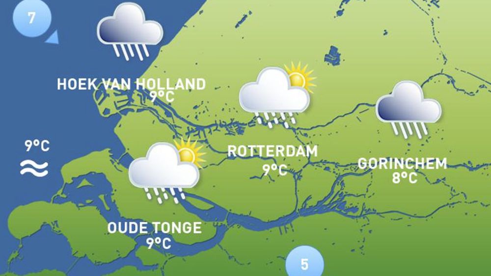 Het weer vandaag: buien en een stevige wind - Rijnmond